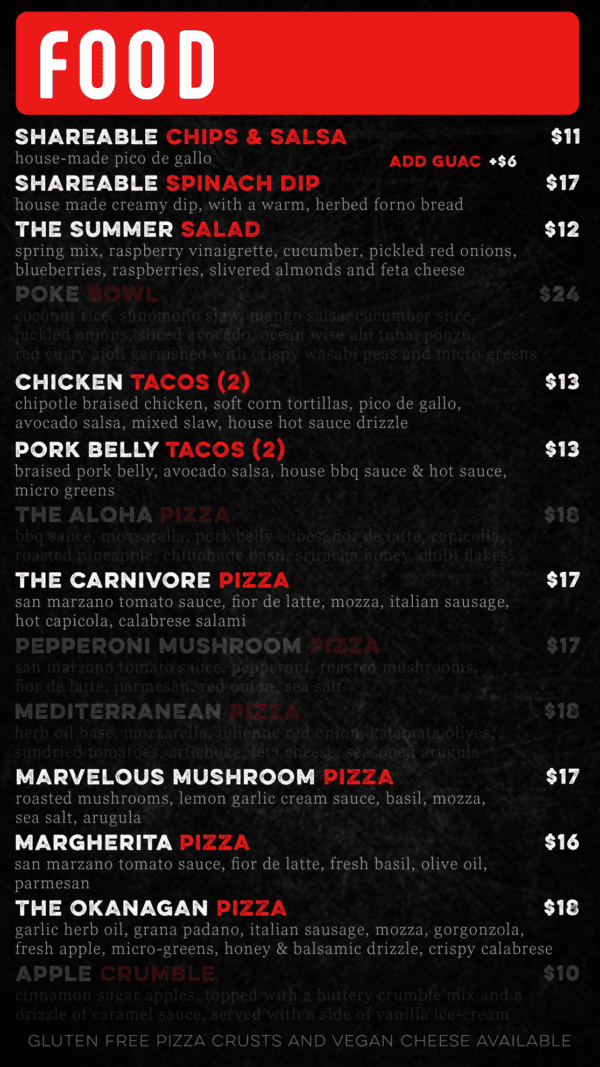 Menu - Red Bird Brewing