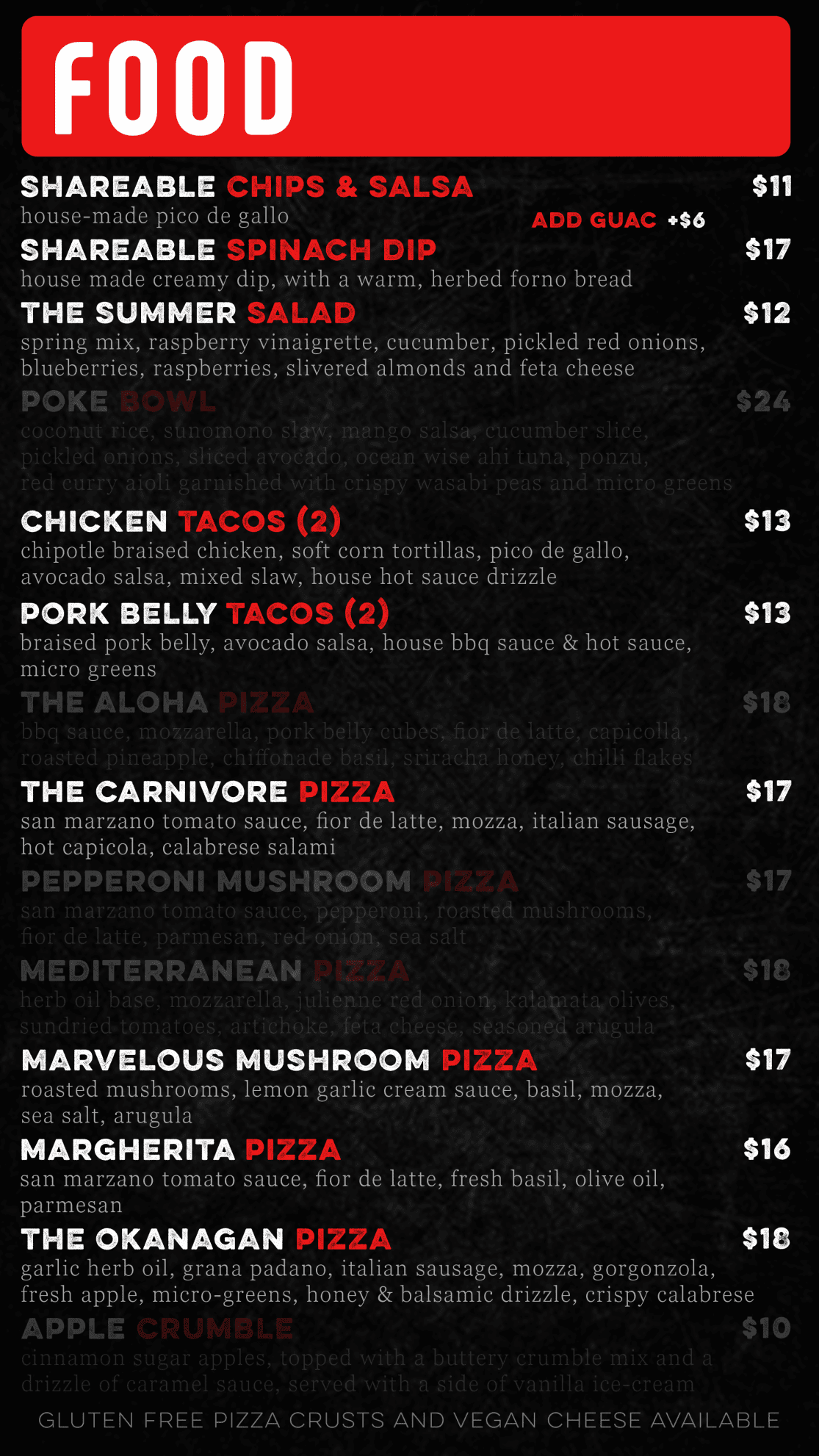 Menu - Red Bird Brewing