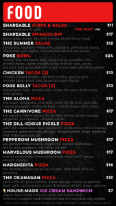 Menu - Red Bird Brewing