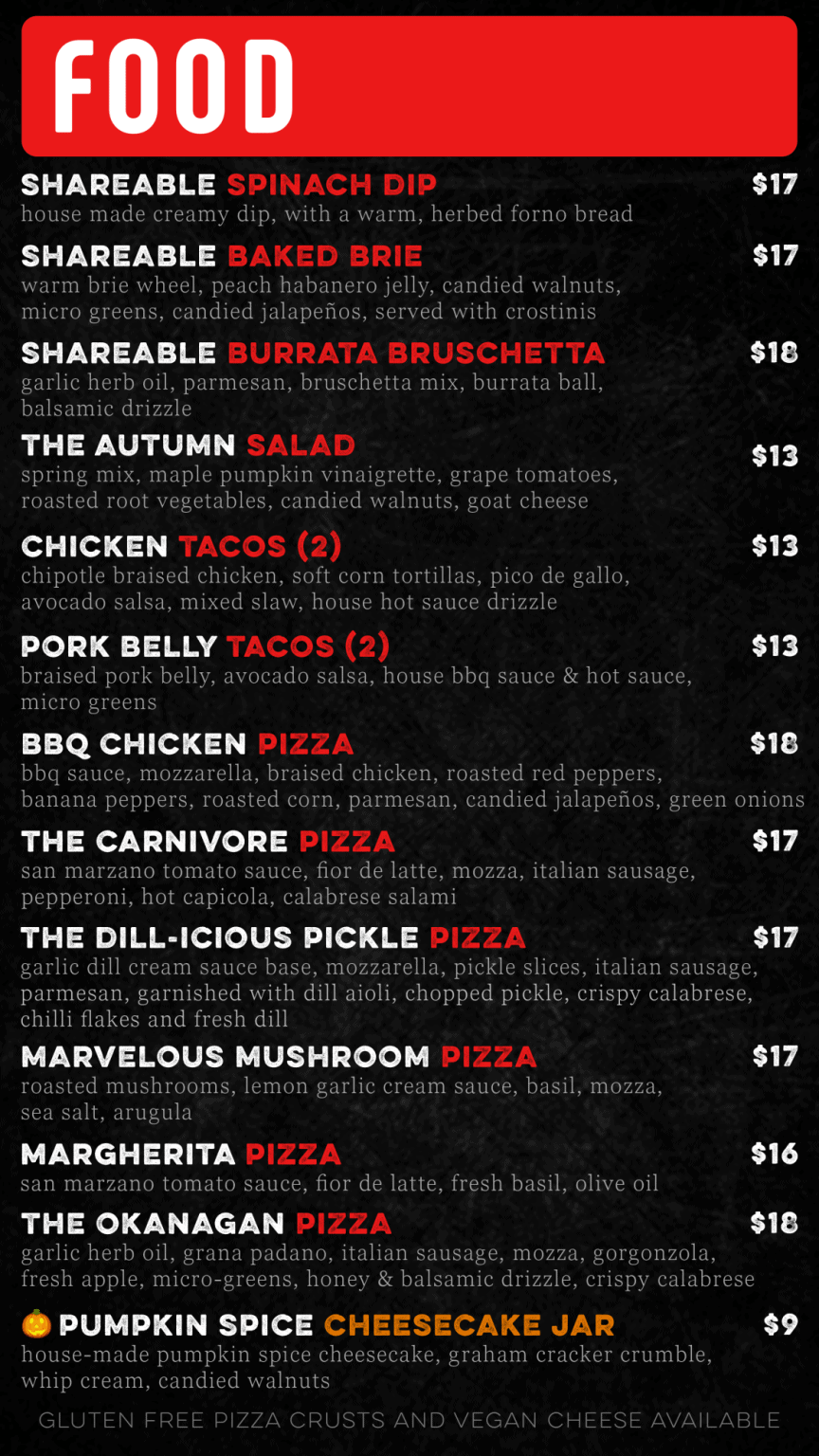 Menu - Red Bird Brewing