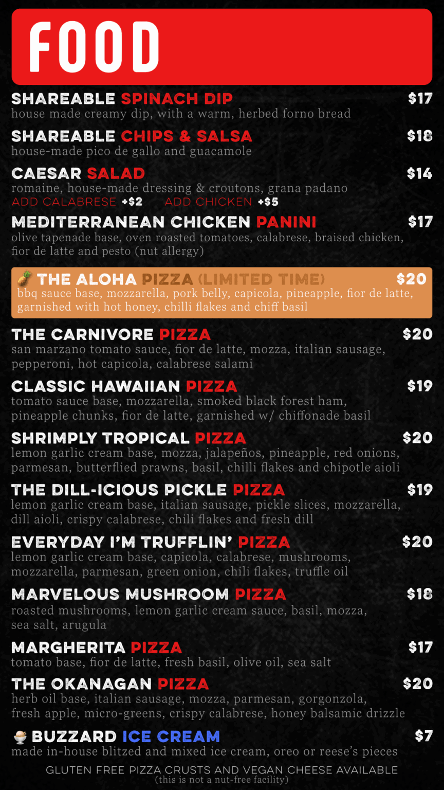 Red Bird Brewing - Food & Drinks Menu